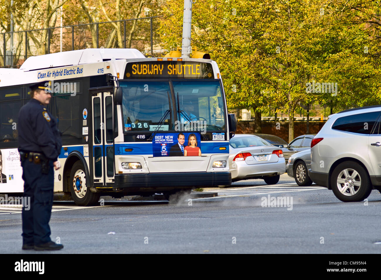November 1, 2012, Brooklyn, NY, US. New York police officer directs ...