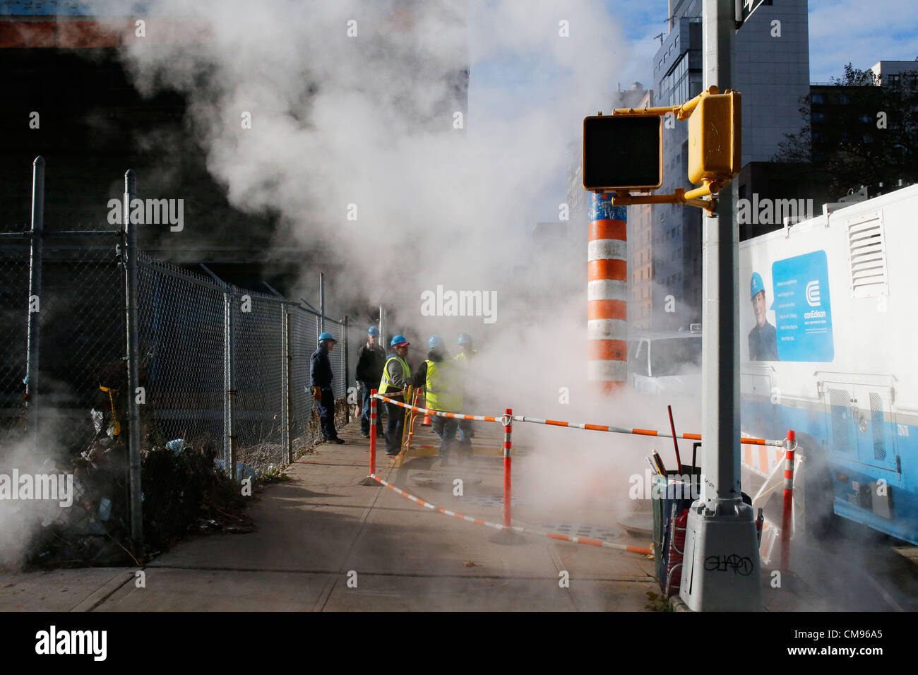 October,31st, New York, NY, USA : Con Edison workers work on a steam ...