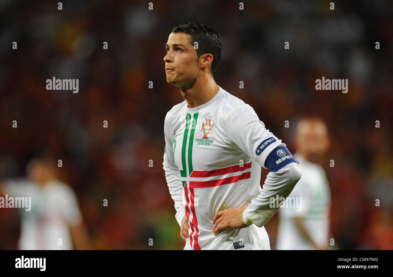 27 06 2012 Donetsk Ukraine . Portugal's Cristiano Ronaldo reacts with ...