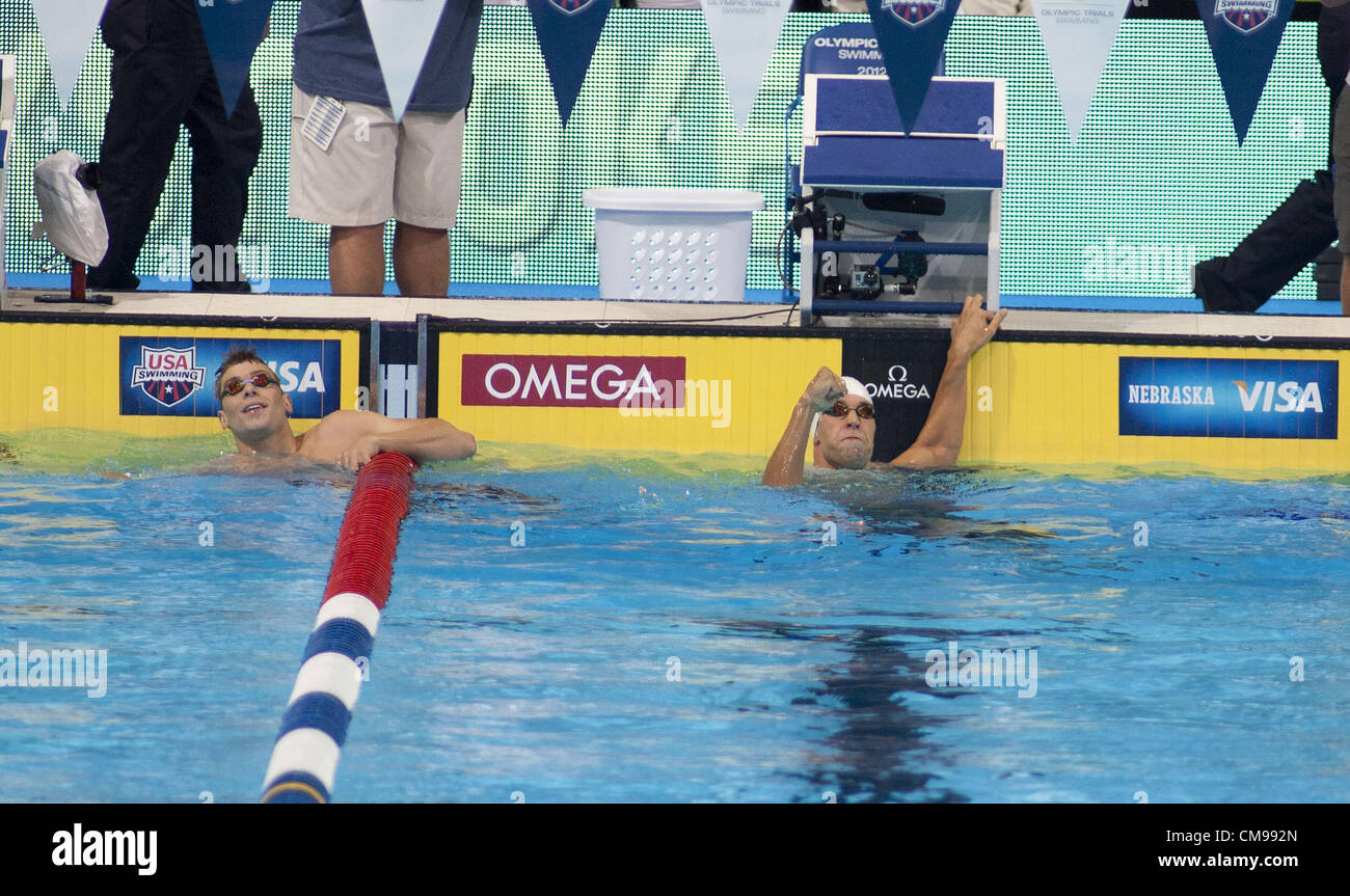 June 27, 2012 - Omaha, Nebraska, USA - Matt Grevers celebrates after he ...