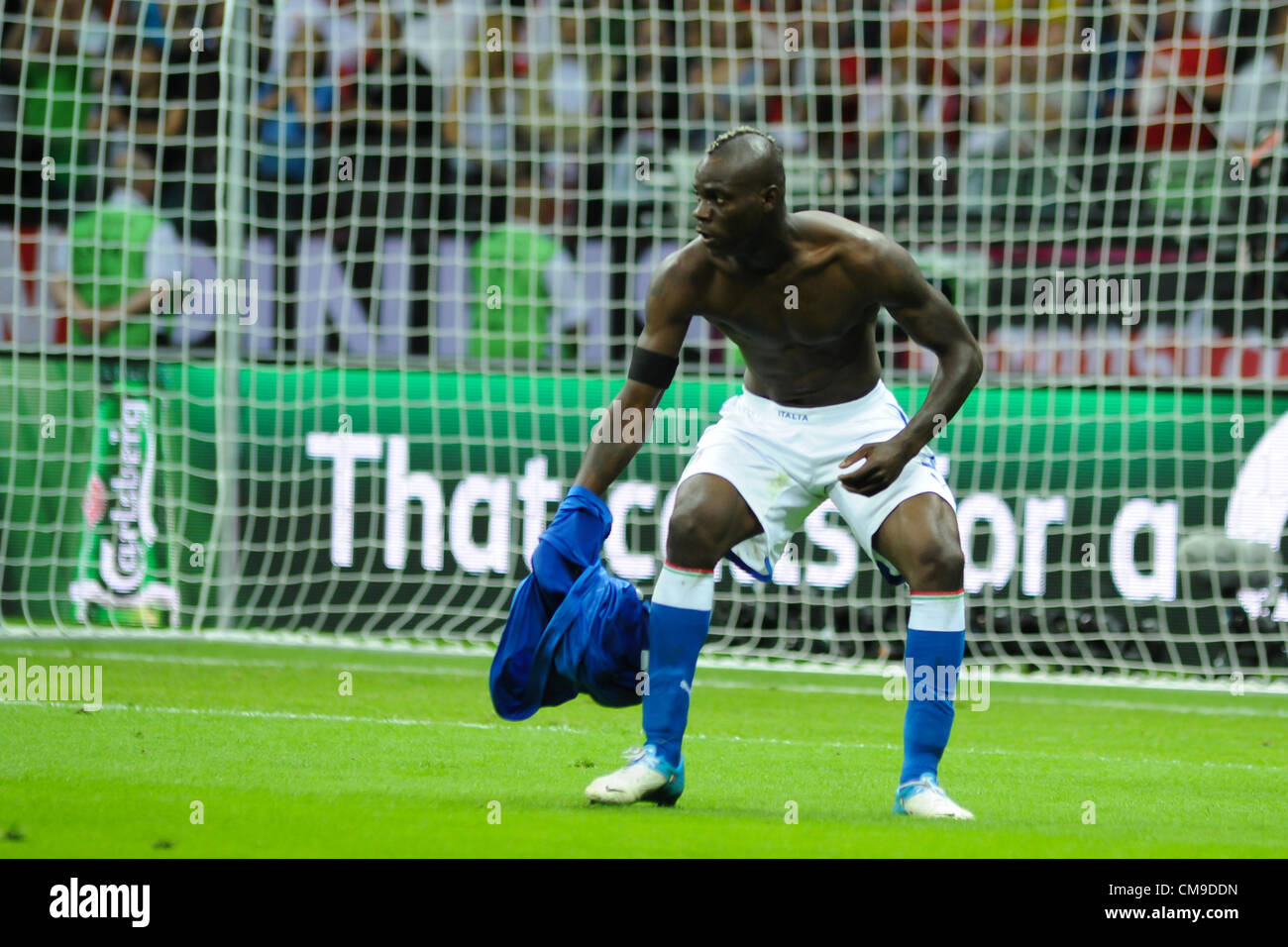 28.06.2012 Warsaw, Poland. Mario Balotelli (Manchester City FC) scores the second goal for Italy ...