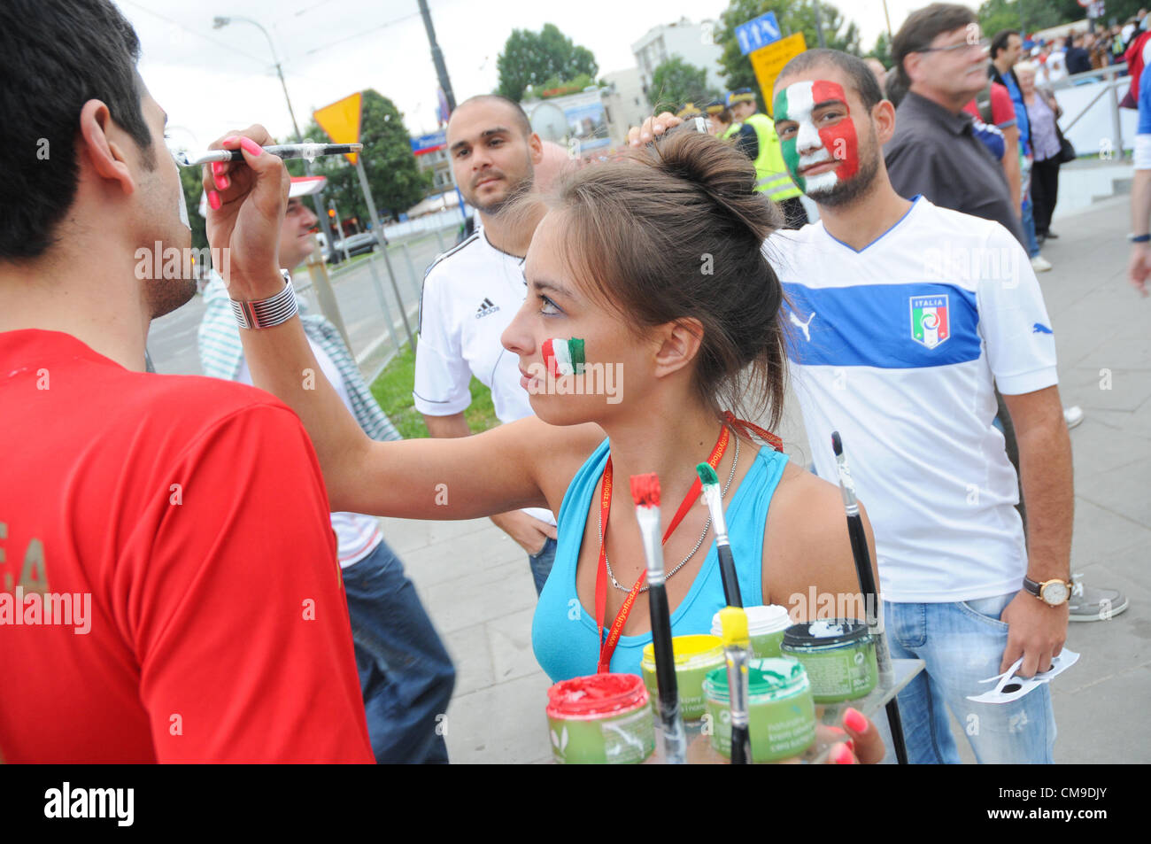 28.06.2012, Warsaw, Poland. Football fans in front of National Stadium ...