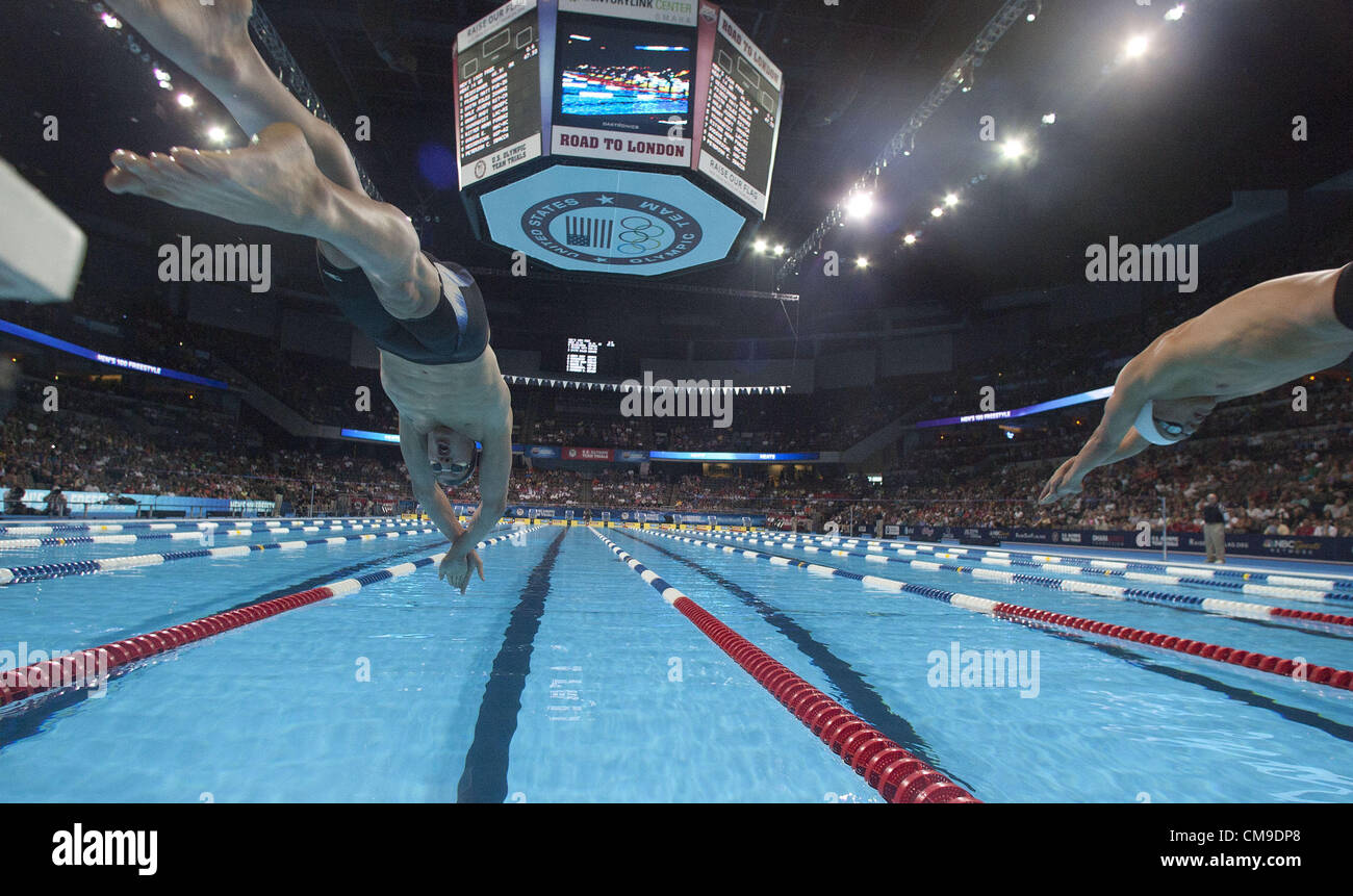 June 28, 2012 - Omaha, Nebraska, USA - Swimmers dive for the 100 ...
