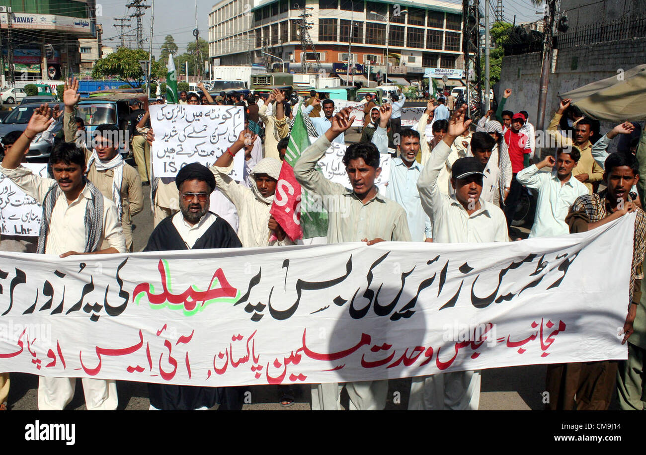 Supporters of Majlis Wahdat-e-Muslimeen (MWM) chant slogans against the ...