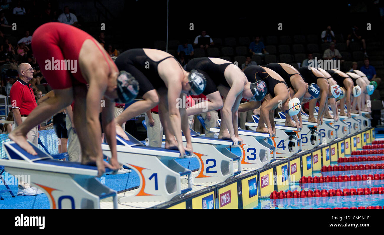 Swimmers get ready for the Women's 200 Meter Breaststroke during Day ...