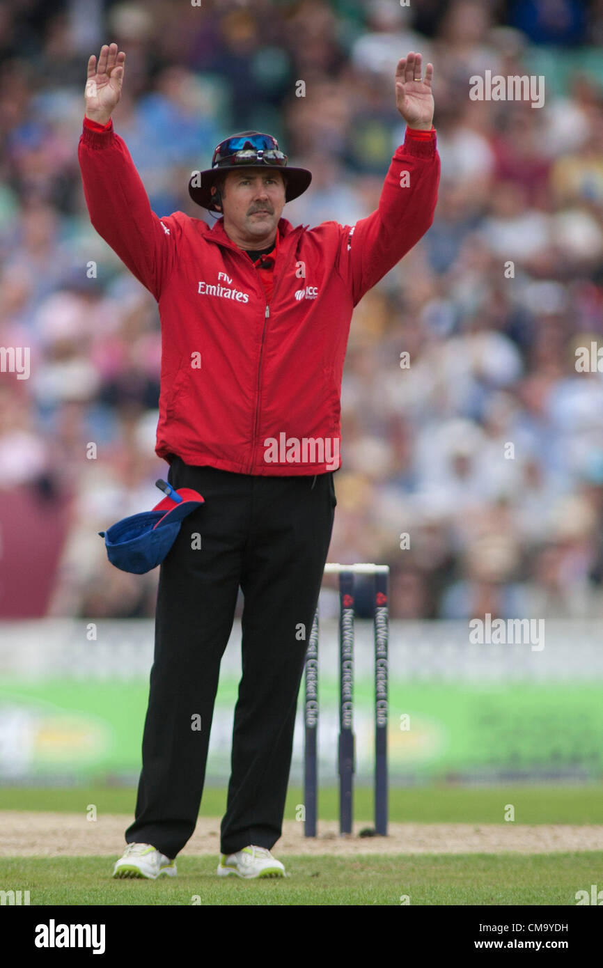 01/07/2012 London England. Umpire Richard Illingworth signals a six ...