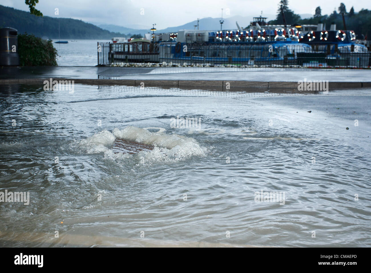 4th July 2012. Windermere, Cumbria, UK. Sewage overflows on the Glebe ...