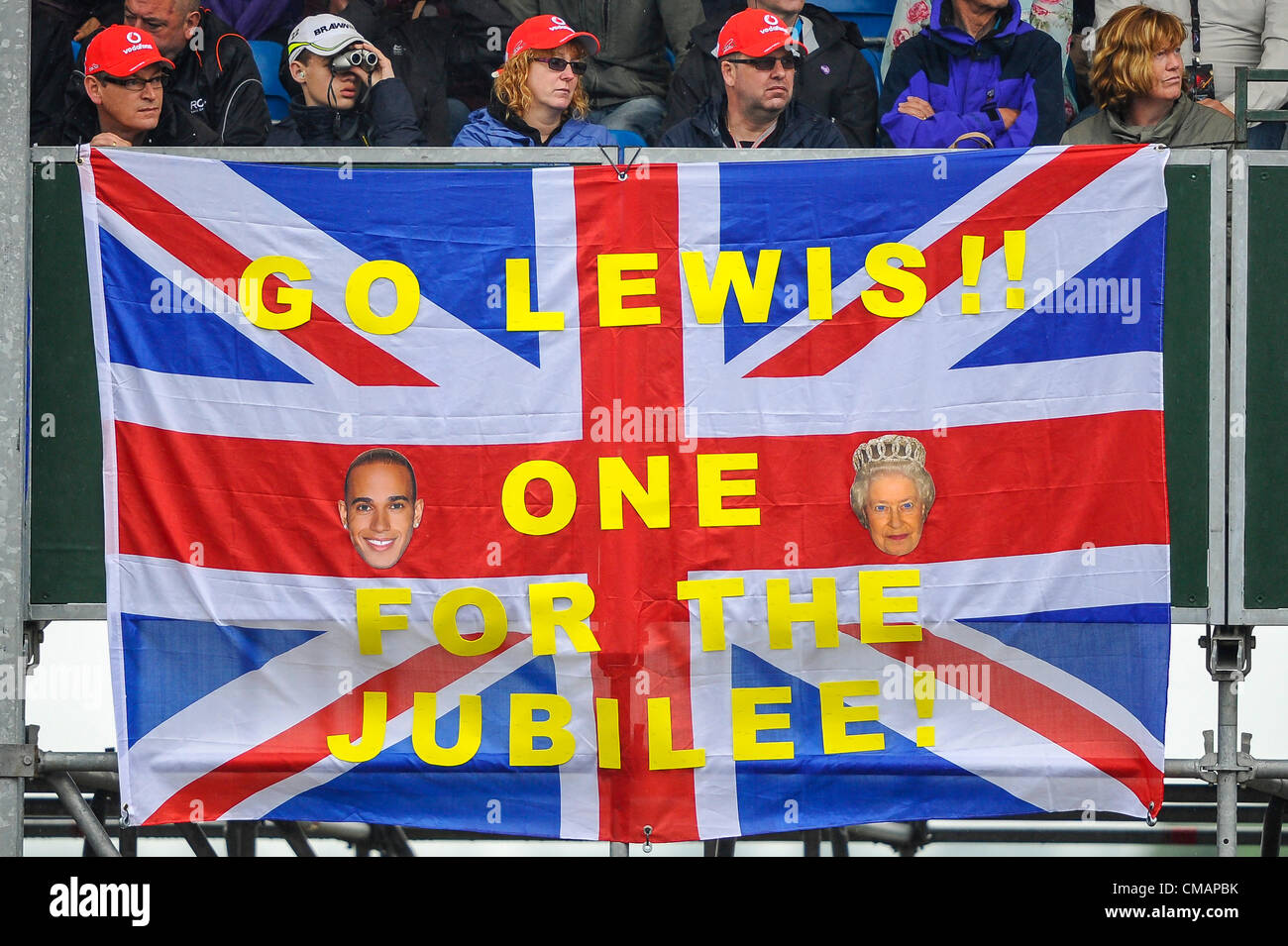 06.07.2012 Towcester, England. Supporters show banners for Lewis ...