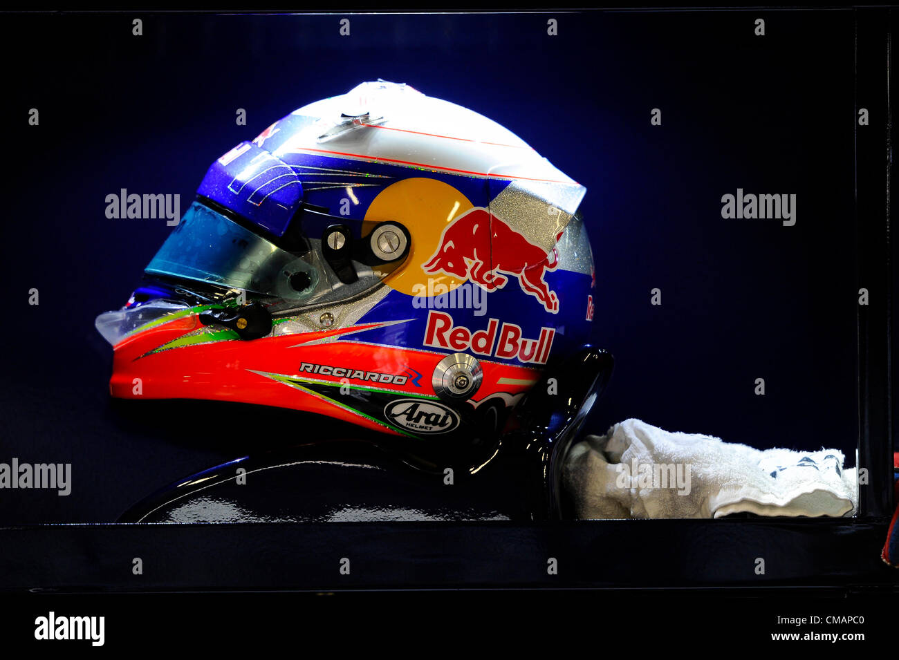 06.07.2012 Towcester, England. The helmet of Daniel Ricciardo of ...