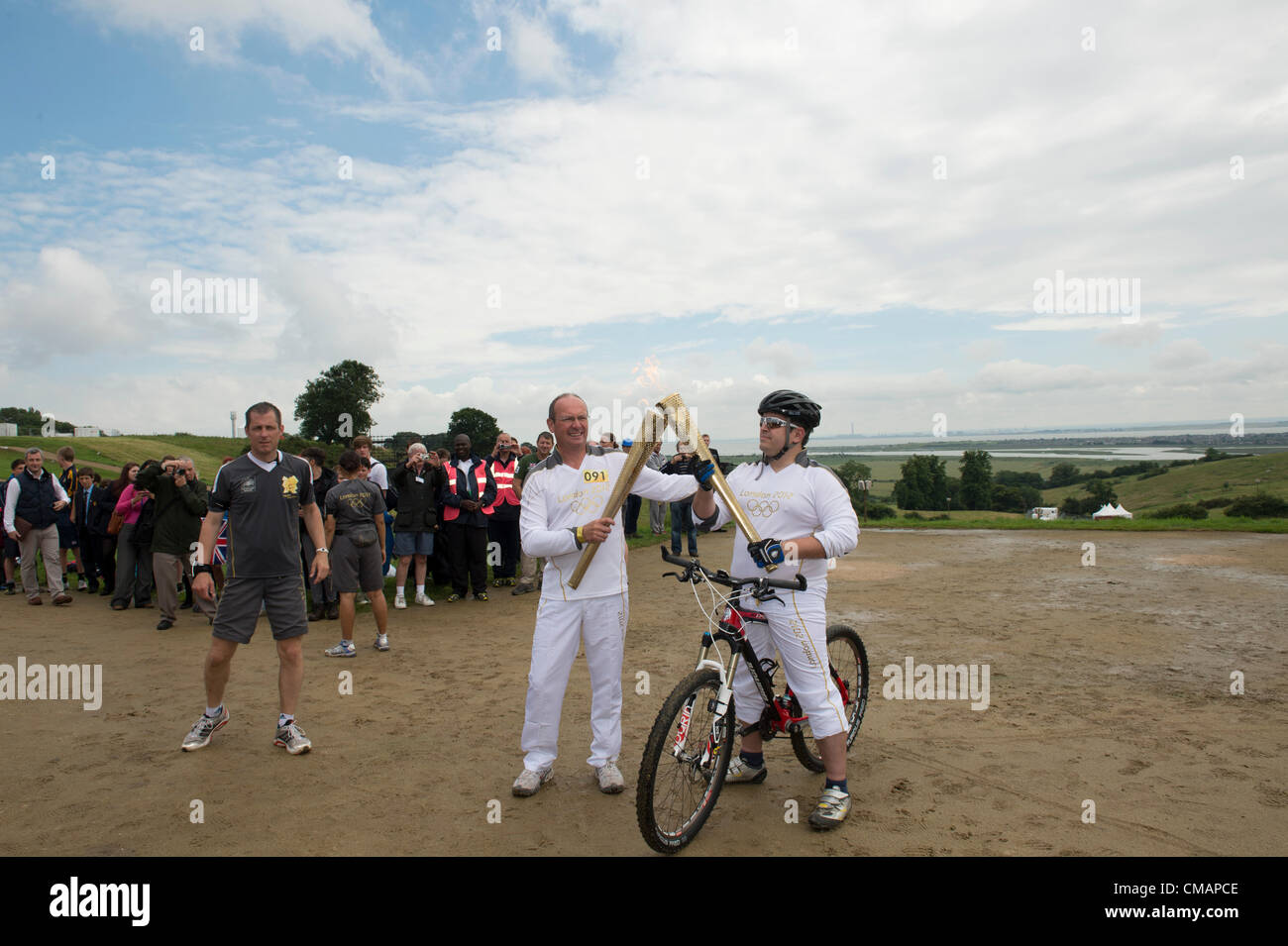 6th July 2012, Hadleigh Farm, Essex. The Olympic Torch passes through ...