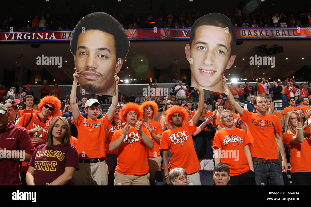 March 1, 2012 - Charlottesville, Va, USA - Virginia Cavalier fans ...