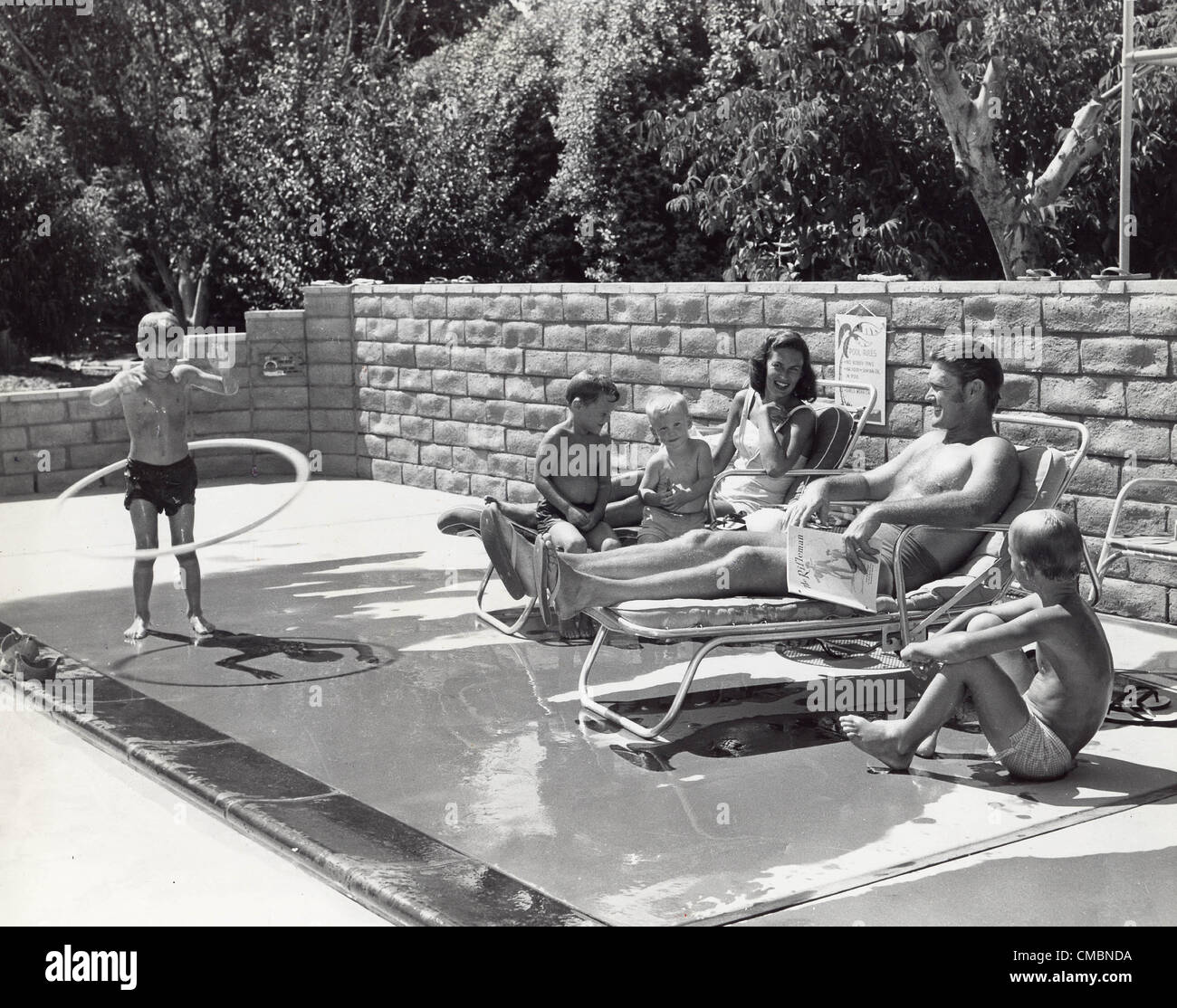 CHUCK CONNORS with wife and sons Mike , Jeff , Steve and Kevin at home ...