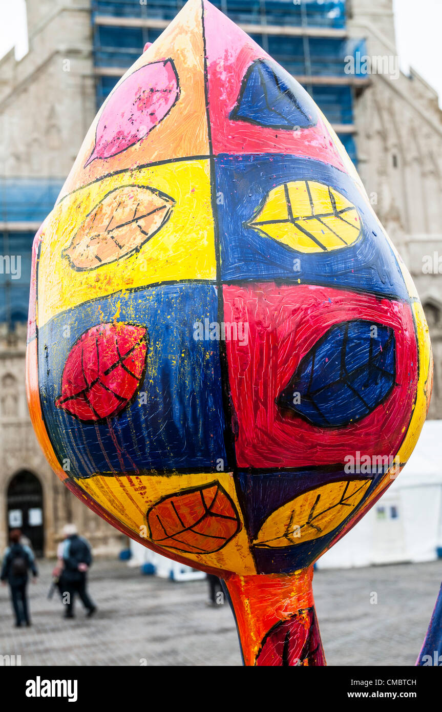 Exeter, UK. Friday 13th July 2012. The giant fiberglass resin flower ...