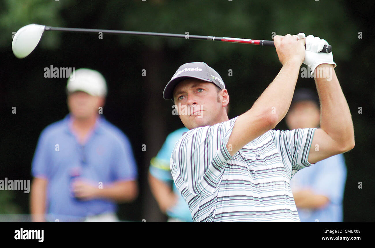 July 13, 2012 - Iowa, U.S. - Tommy Biershenk drives off the 18th tee ...