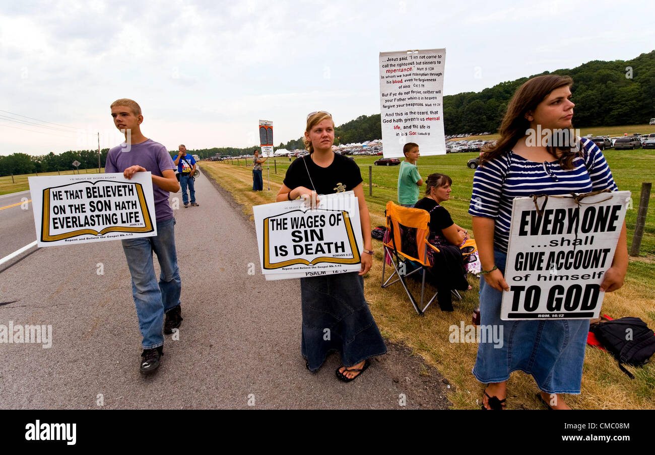 July 13, 2012 - Palmyra NY, USA - Anti-Mormon protesters hold signs ...
