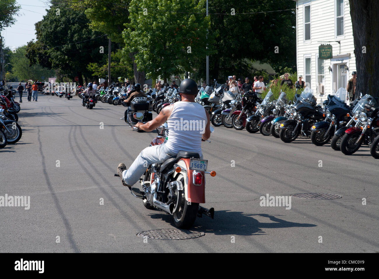 People gathering and celebrating Friday the 13th in Port Dover. Bikers ...
