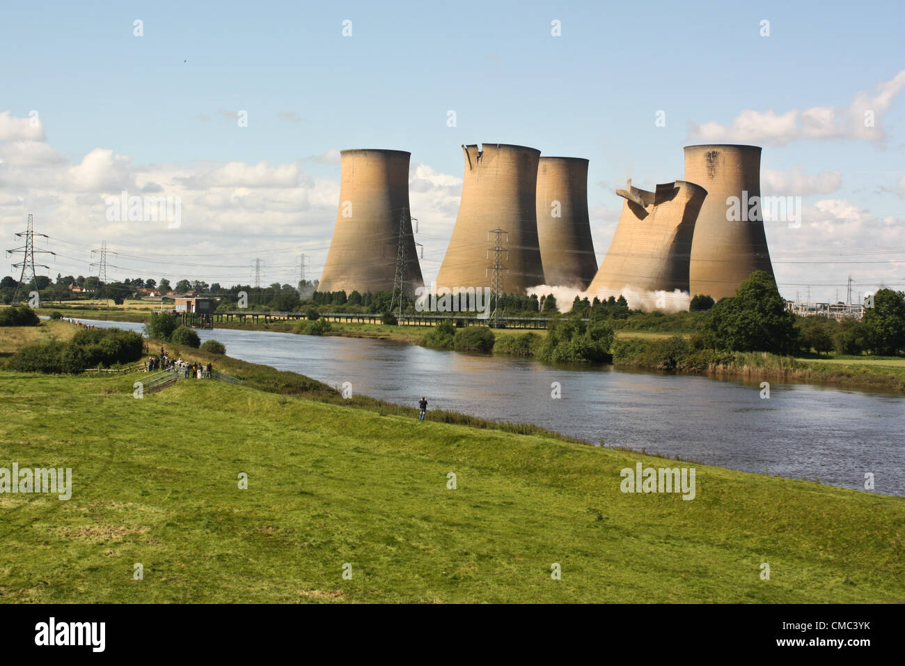 The second tower (in the middle) begins to fall during demolition at ...