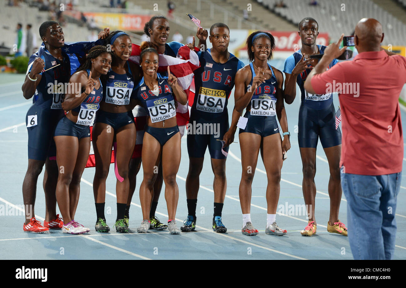 BARCELONA, Spain: Saturday 14 July 2012, the 4x100m relay teams from ...