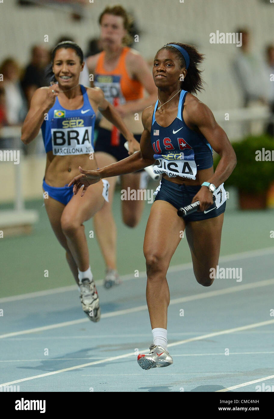 BARCELONA, Spain: Saturday 14 July 2012, Shayla Sanders anchors the USA ...