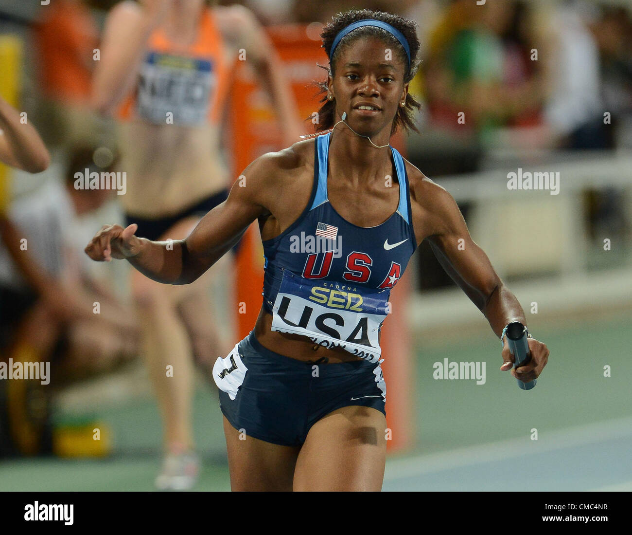 BARCELONA, Spain: Saturday 14 July 2012, Shayla Sanders anchors the USA ...