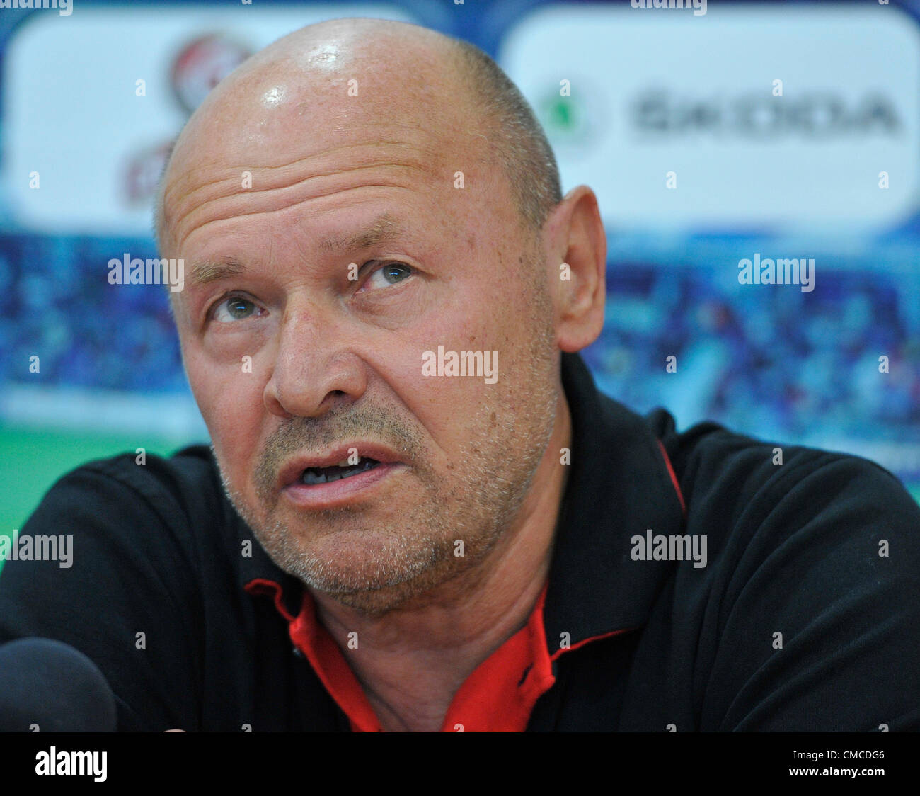 Miroslav Koubek, Czech soccer coach of FK Mlada Boleslav, speaks during ...