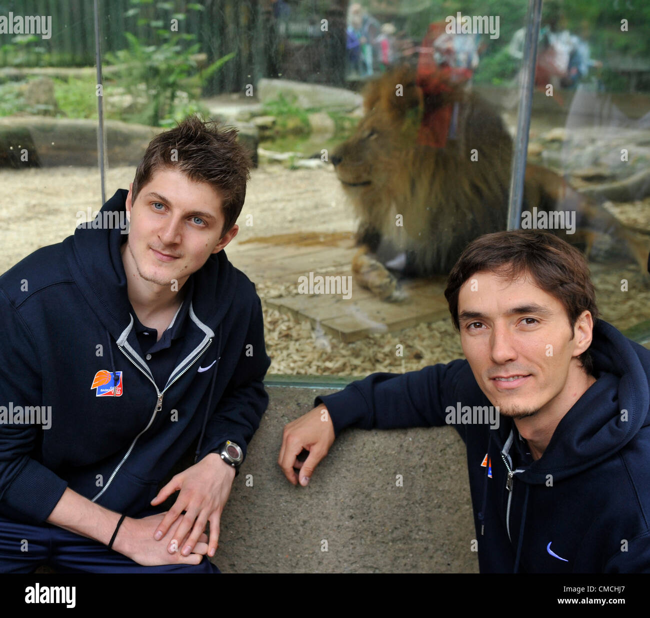 Czech basketball players Jiri Welsch, right, and Jakub Kudlacek pose ...