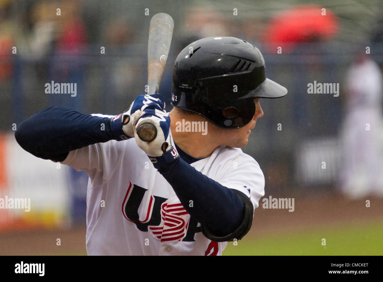 HAARLEM, THE NETHERLANDS, 18/07/2012. Johnny Field of team USA at bat ...