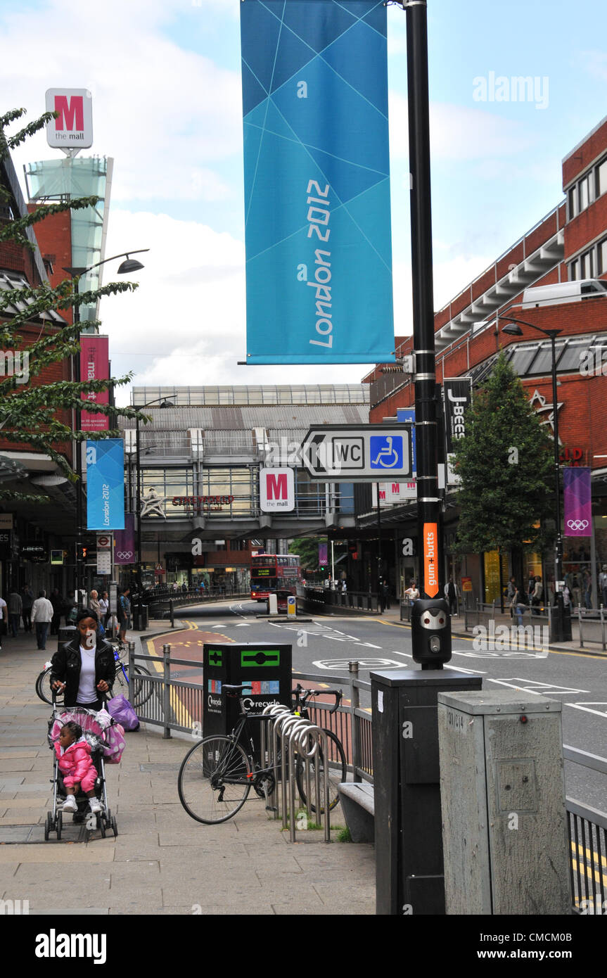 Wood Green, London, UK. The Olympic torch route through Wood Green is ...
