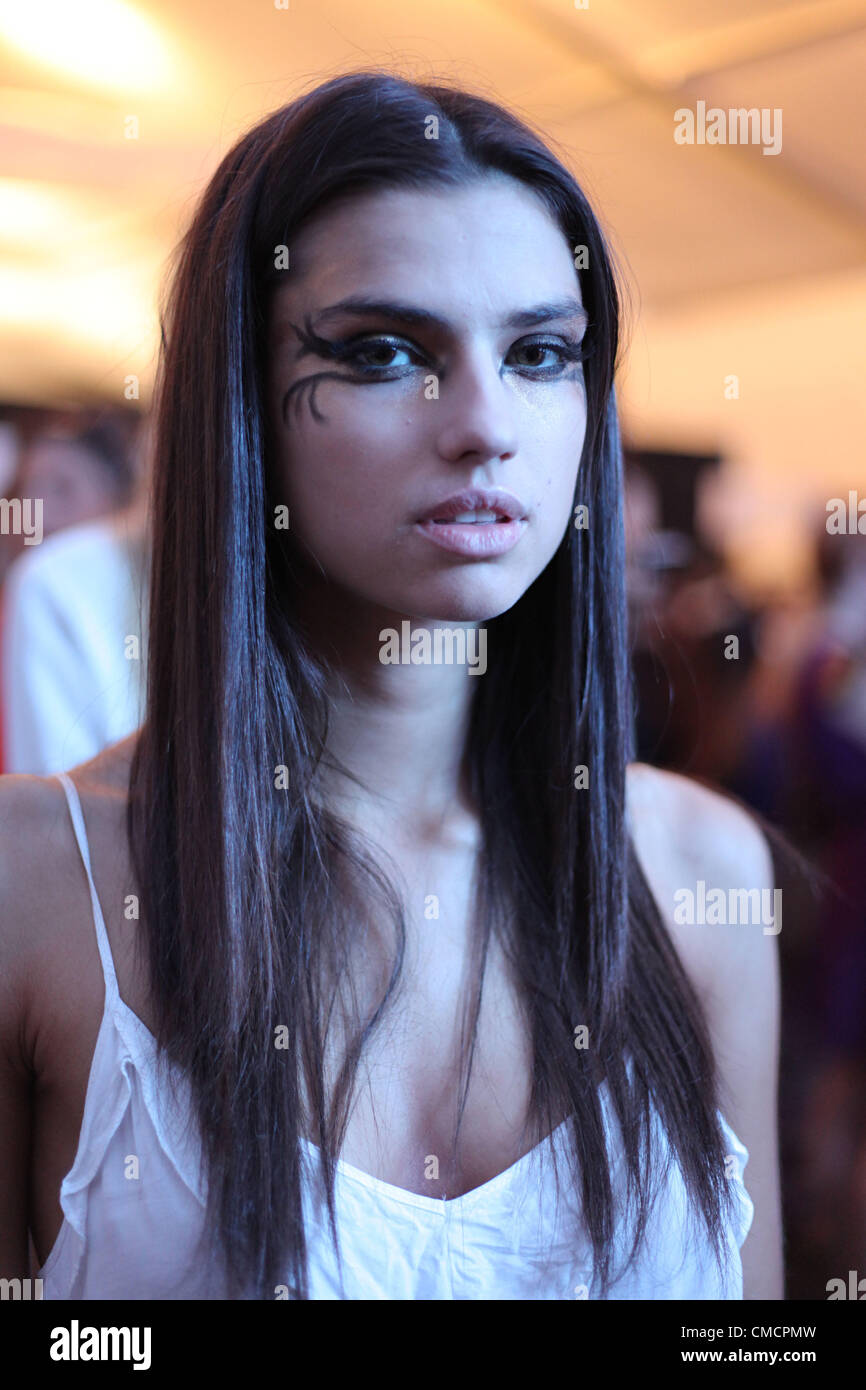 Miami Beach, Florida, U.S. - A model prepares backstage before the Lisa ...