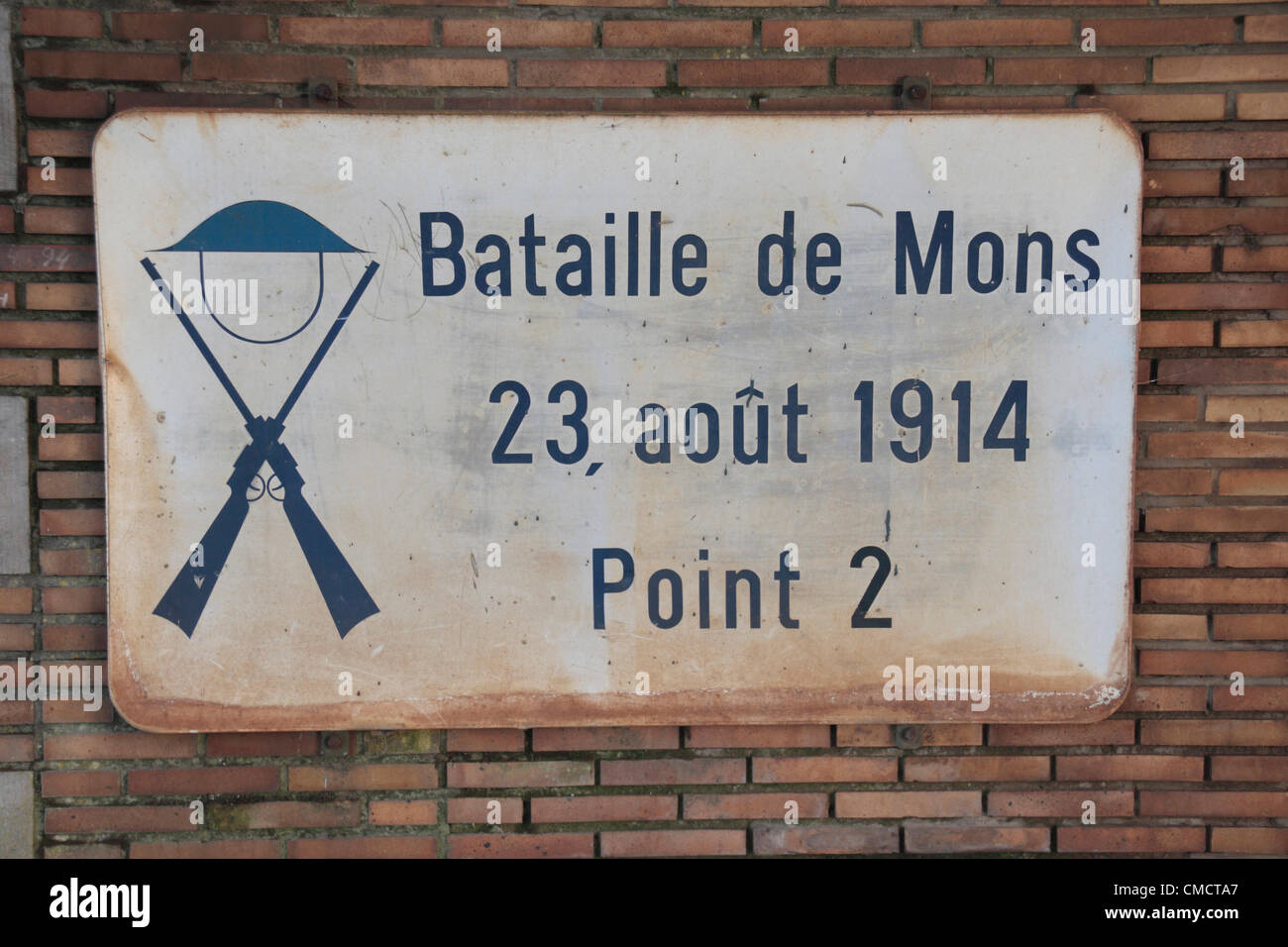 Memorial beside the Nimy Bridge at Mons, Belgium at which Private ...