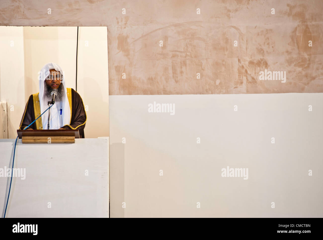 London, UK - 20 July 2012: Imam Sheikh Abdul Qayum speaks while the ...