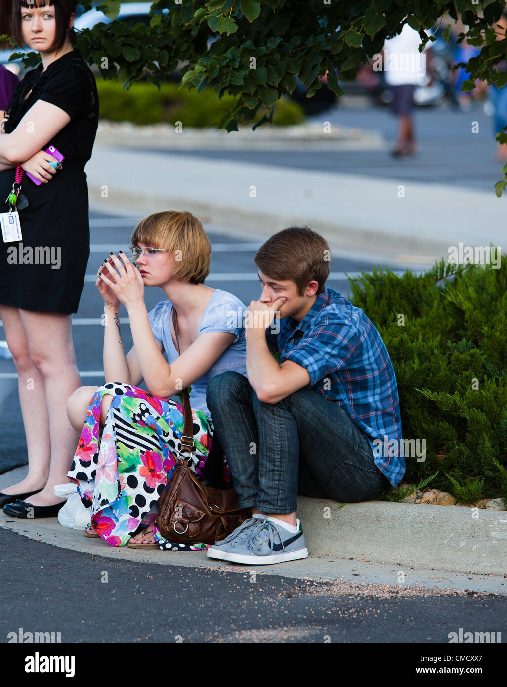 Aurora, Colorado, USA. 20th July, 2012. A crowd gathers for an ...