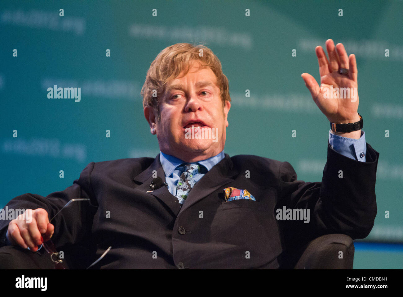 Sir Elton John speaks during a panel discussion at the 19th ...