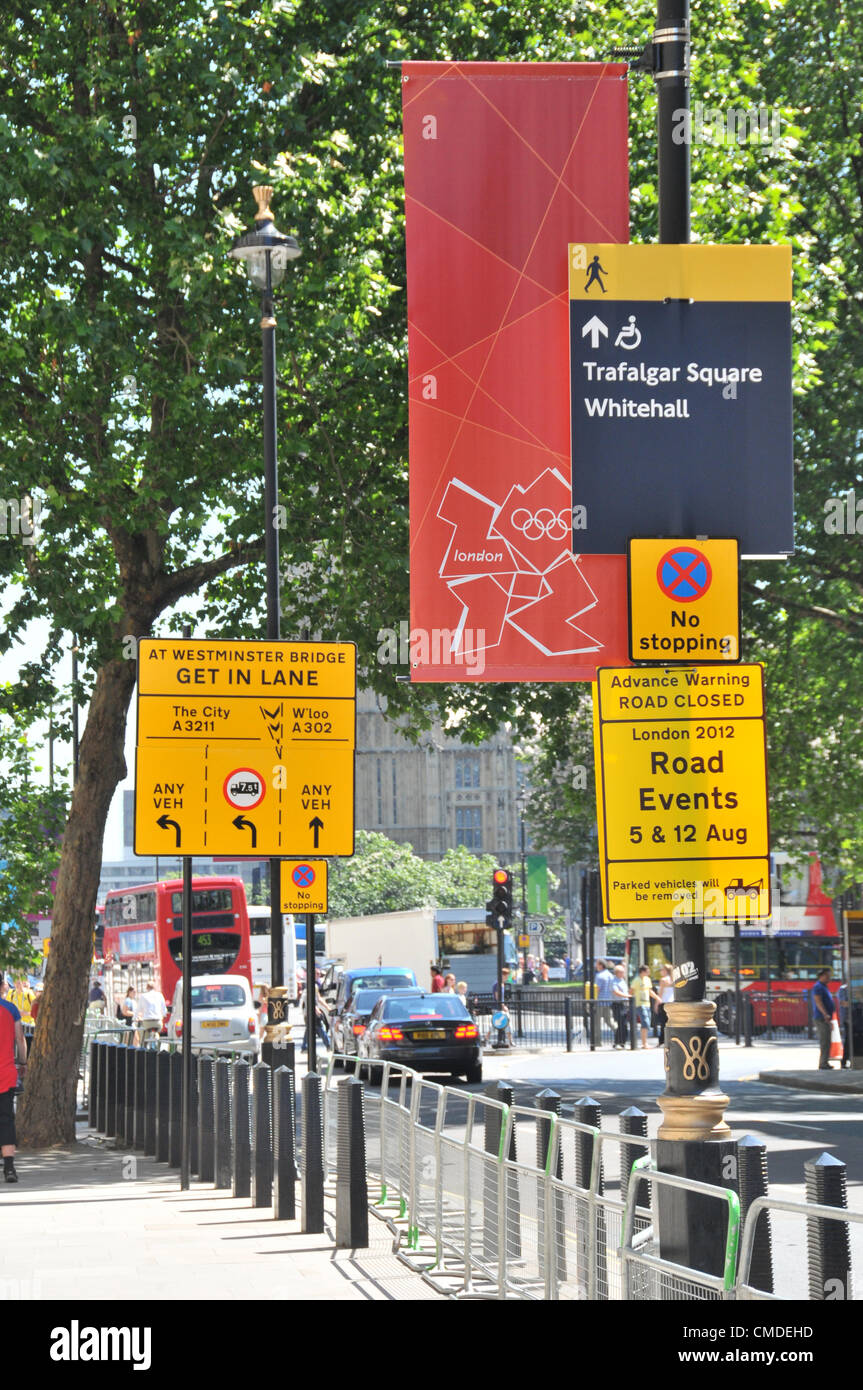 Parliament Square, London, UK. 24th July 2012. Traffic signs show the ...