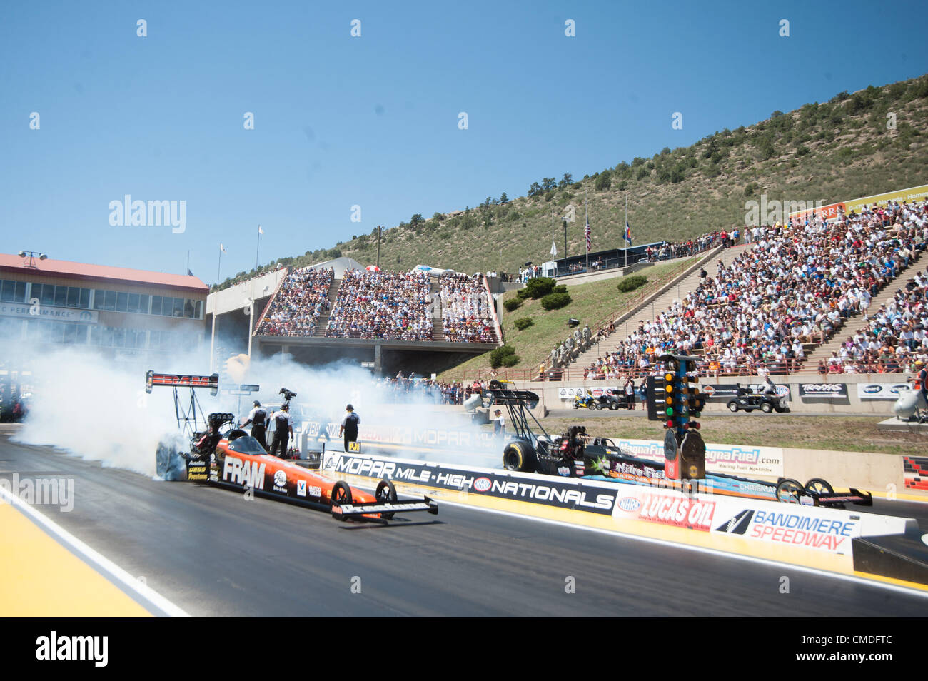 22.07.2012. Colorado, USA. Spencer Massey (FRAM/Prestone Dragster) and ...