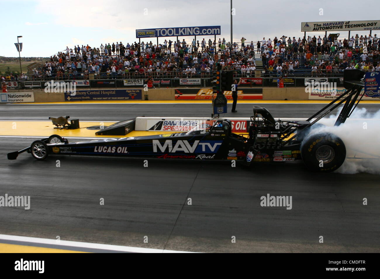 July 22 2012: Brandon Bernstein does a burn out during the NHRA Full ...