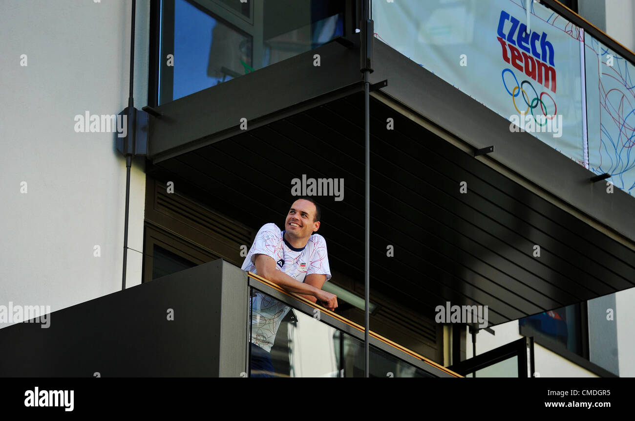 Czech swimmer Martin Verner poses at the Olympic Village, London, Britain, on Tuesday, July 24 ...