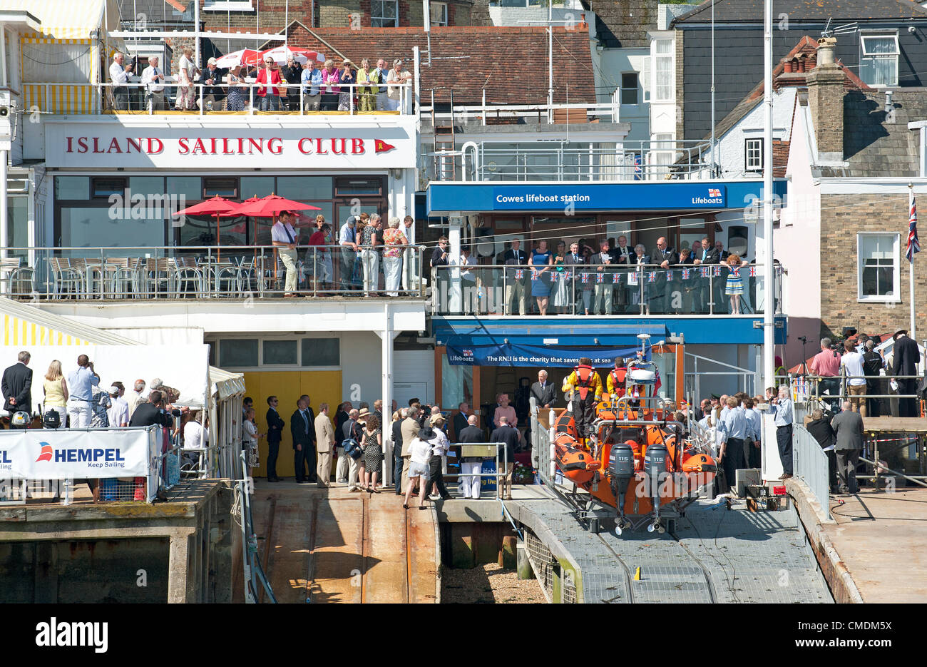 HM The Queen at the Cowes Lifeboat Station where she visited during the ...