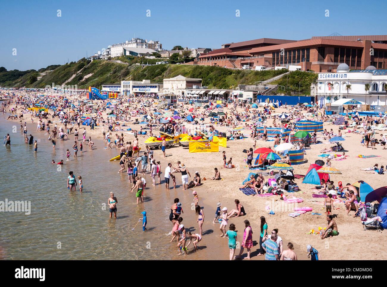 Bournemouth, People enjoying summer weather on West Beach, Dorset ...