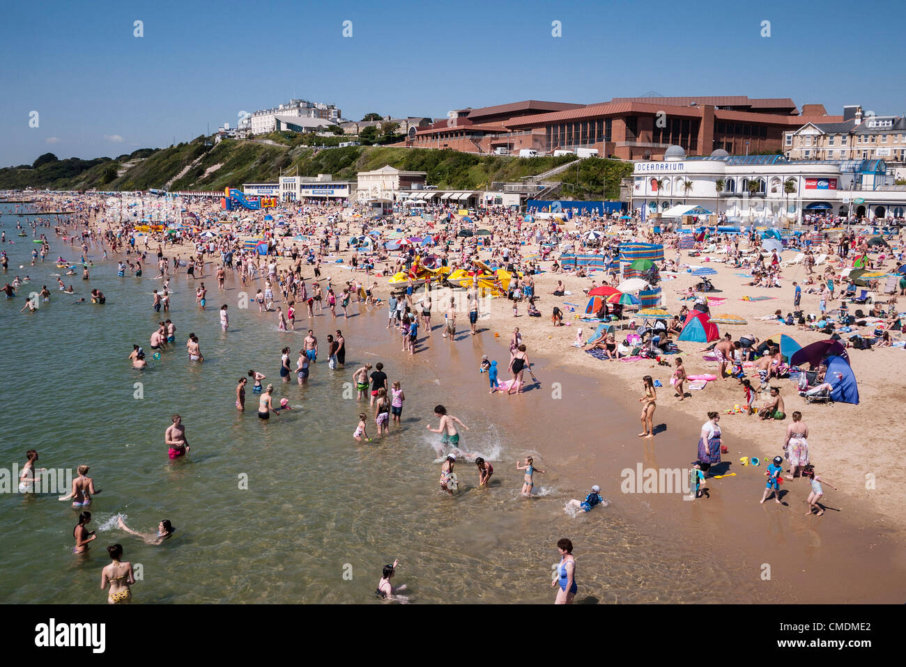 Bournemouth, People enjoying summer weather on West Beach, Dorset ...