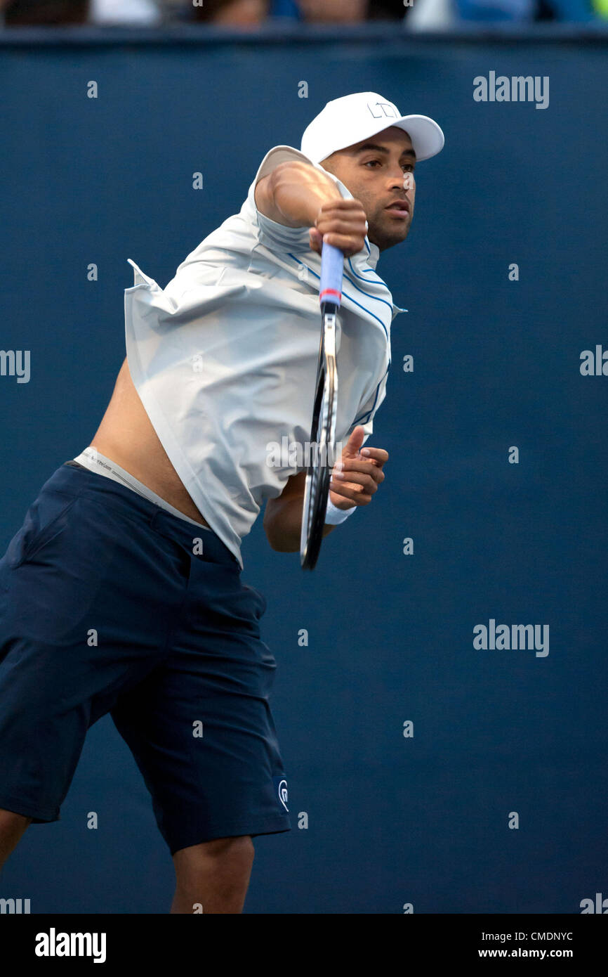 LOS ANGELES, CA - July 24: James Blake serves during Day 2 of the ...