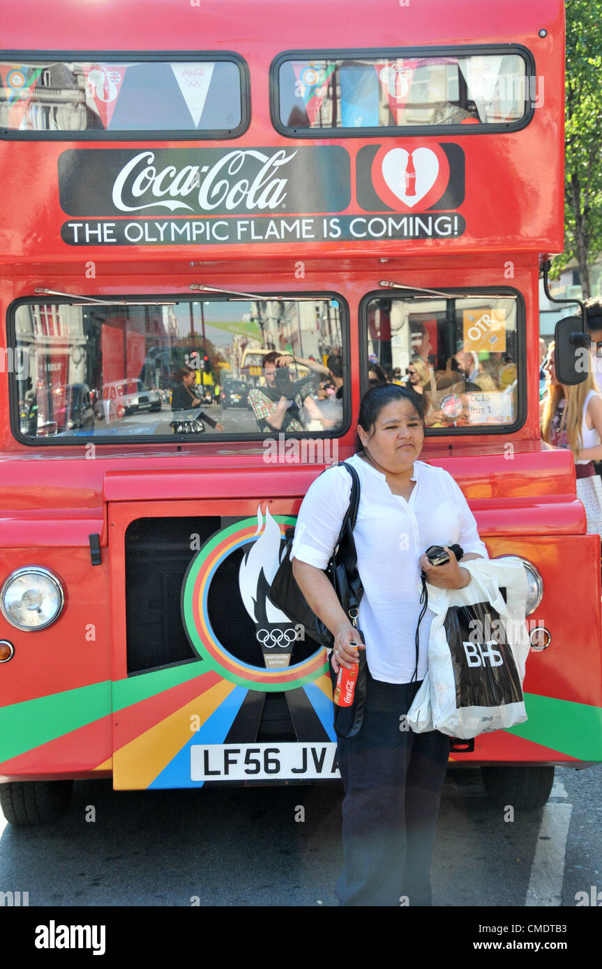 Oxford Street, London, UK. 26th July 2012. The Coca Cola Red Bus which ...
