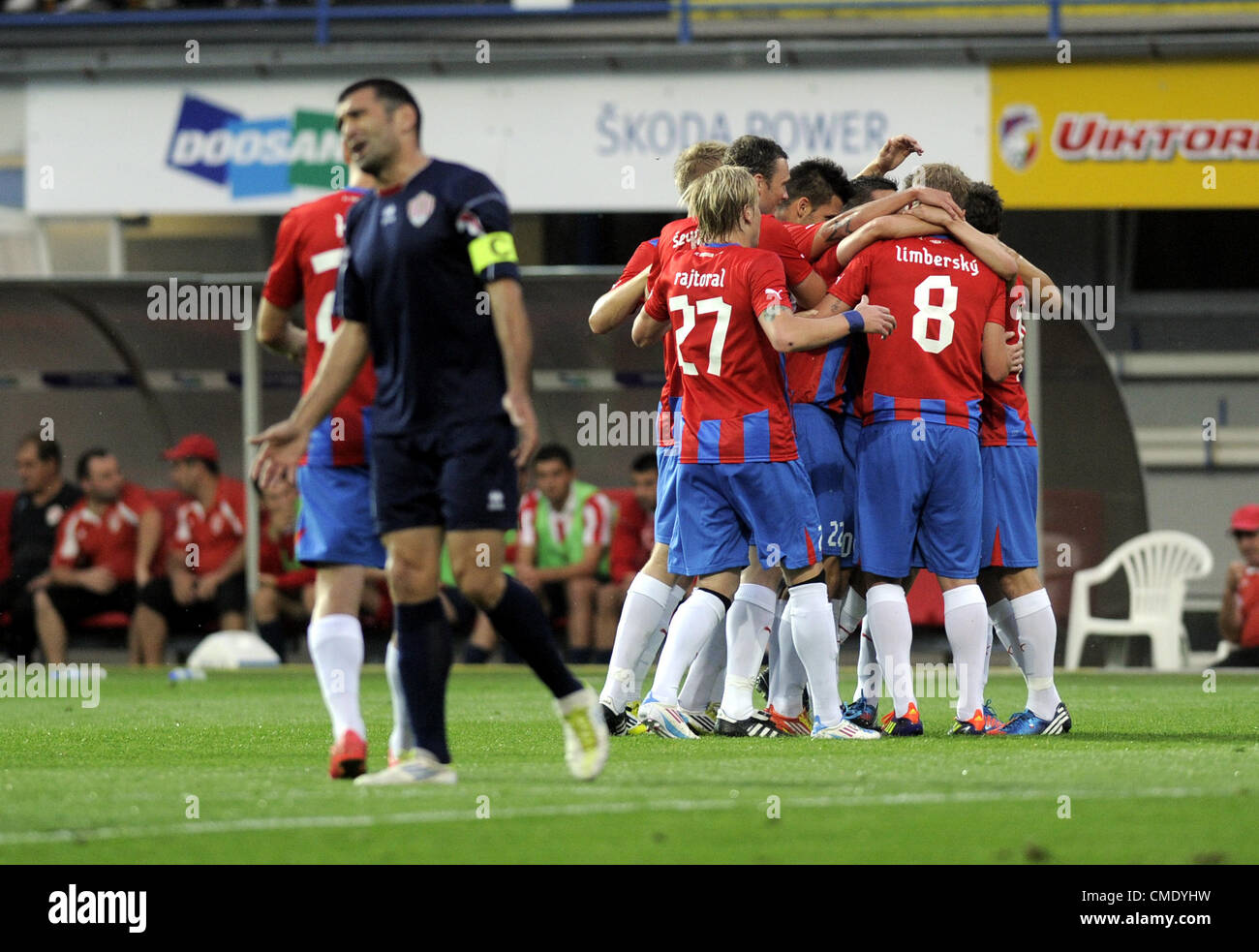 Pilsen players celebrate their goal in Europa League second qualifying ...