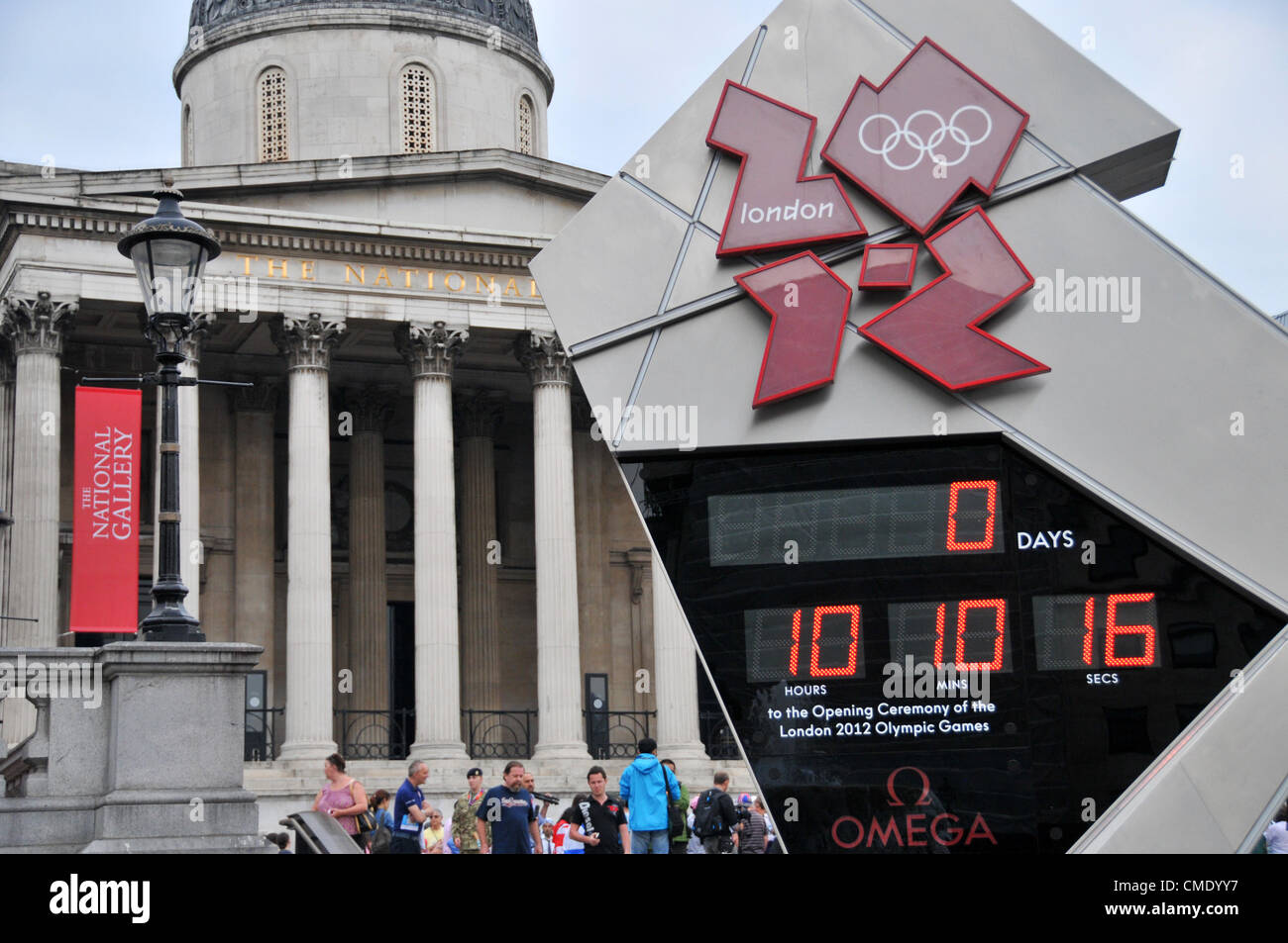 Trafalgar Square, London, UK. 27th July 2012. The countdown clock shows ...