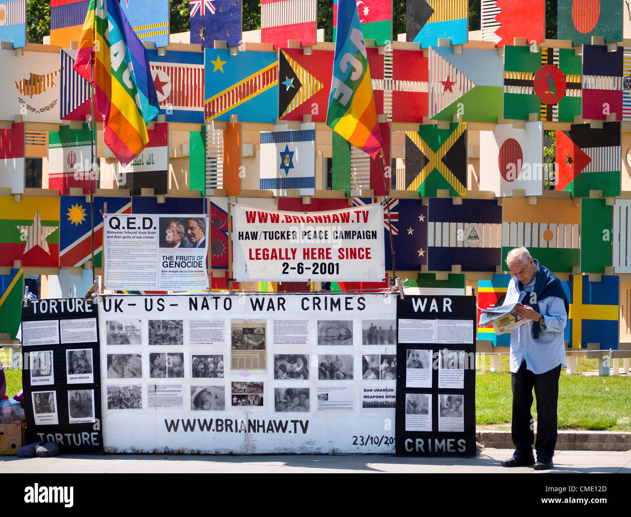 London, UK. 26th July, 2012. Flags of all nations in Parliament Square ...