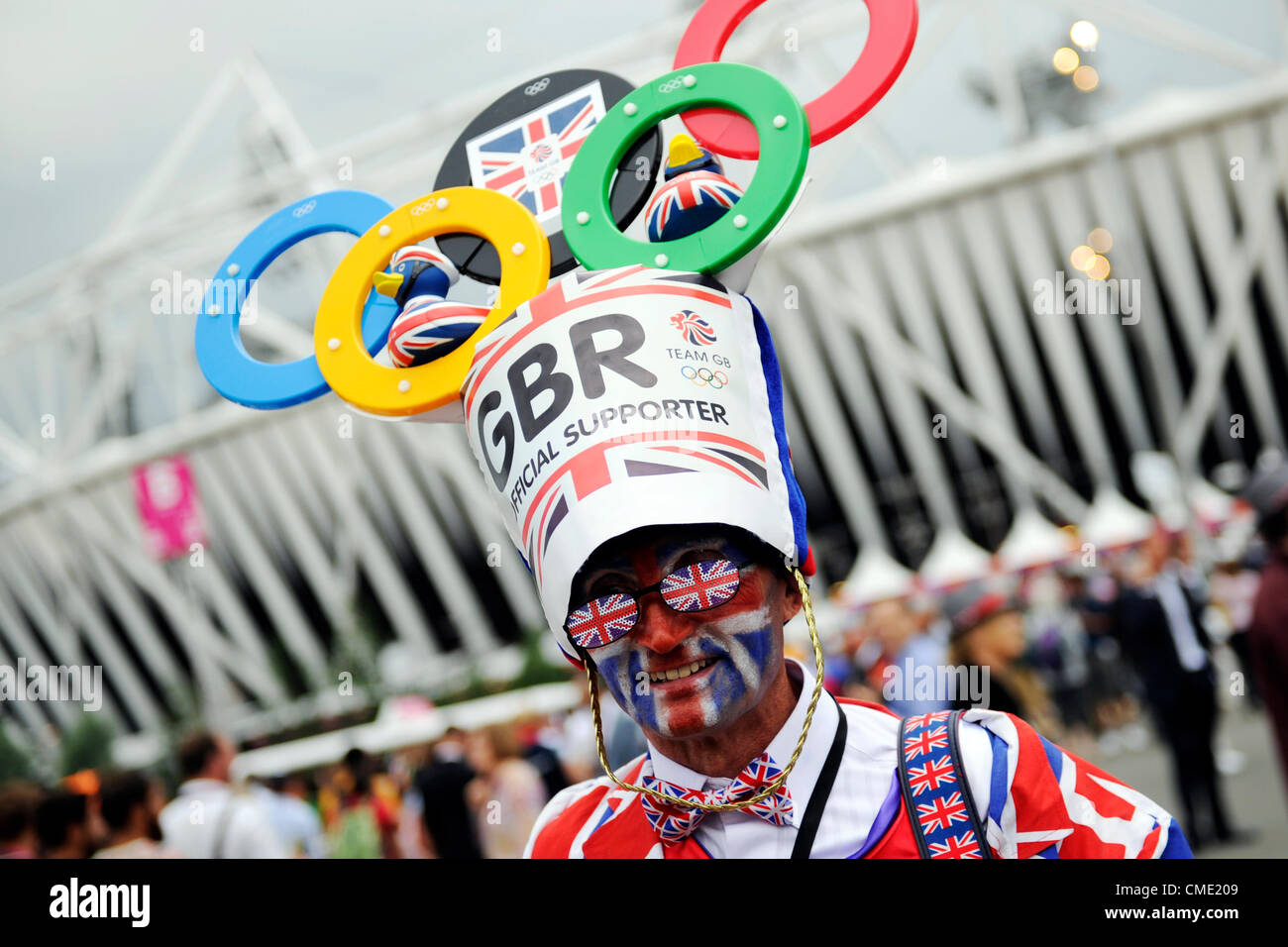 27th July, 2012 London England. A man with aunion jack painted on his ...