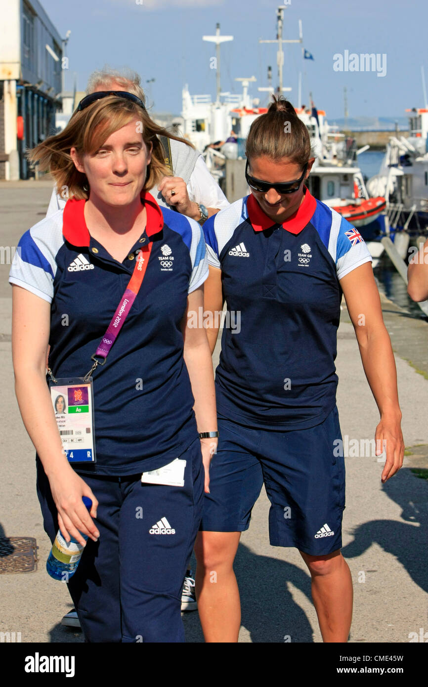 Bryony Shaw (R) and Team Attache Lindsay Bell of Team GB in the Olympic ...