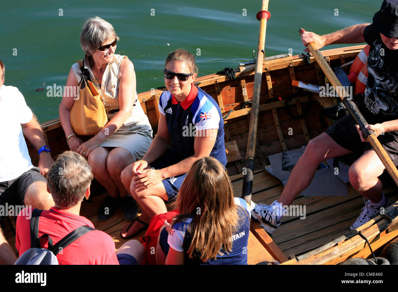 Bryony Shaw of Team GB in the Olypmic Sailing event at Weymouth gets a ...