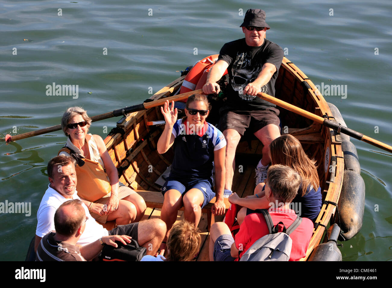 Bryony Shaw of Team GB in the Olypmic Sailing event at Weymouth gets a ...
