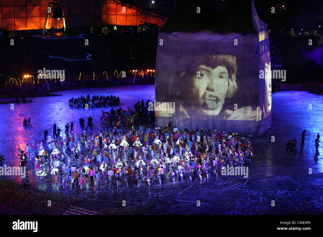 SIR MICK JAGGER ON THE BIG SCREEN LONDON 2012 OPENING CEREMONY LONDON ...